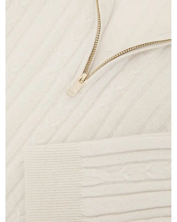 REISS Howard Cashmere Half Zip Cable Knit Sweater