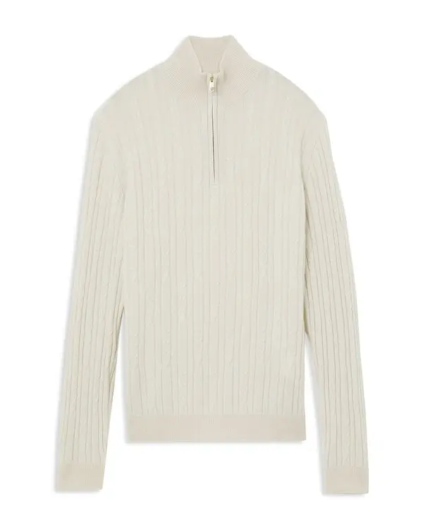 REISS Howard Cashmere Half Zip Cable Knit Sweater