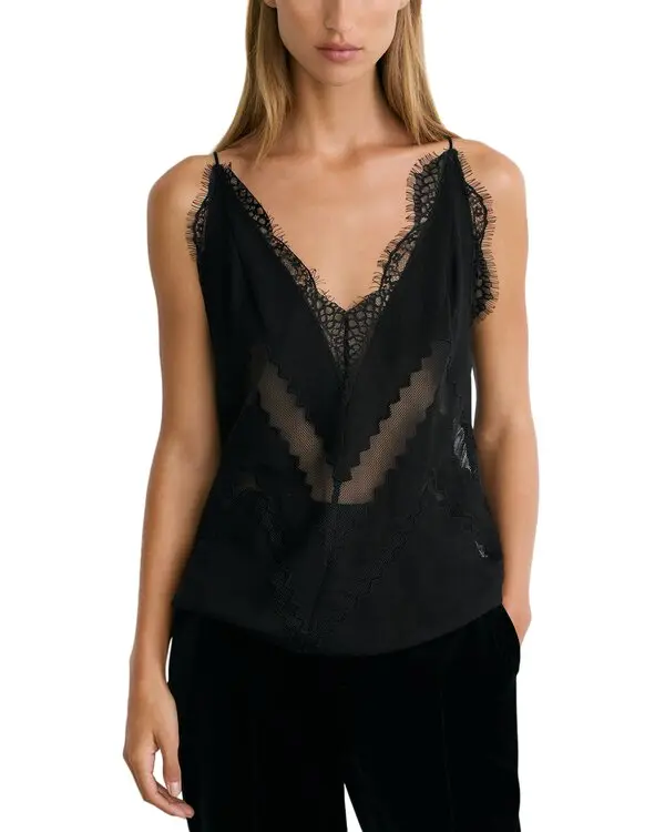 REISS Sisley Lace Detail Cami Top - Black