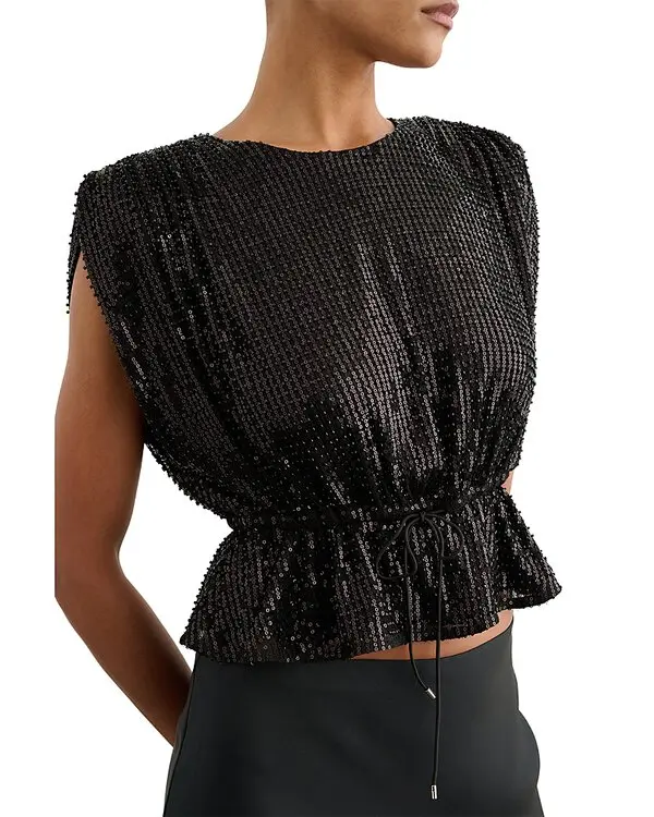 TOCCIN Talon Embellished Drawstring Top - Jet