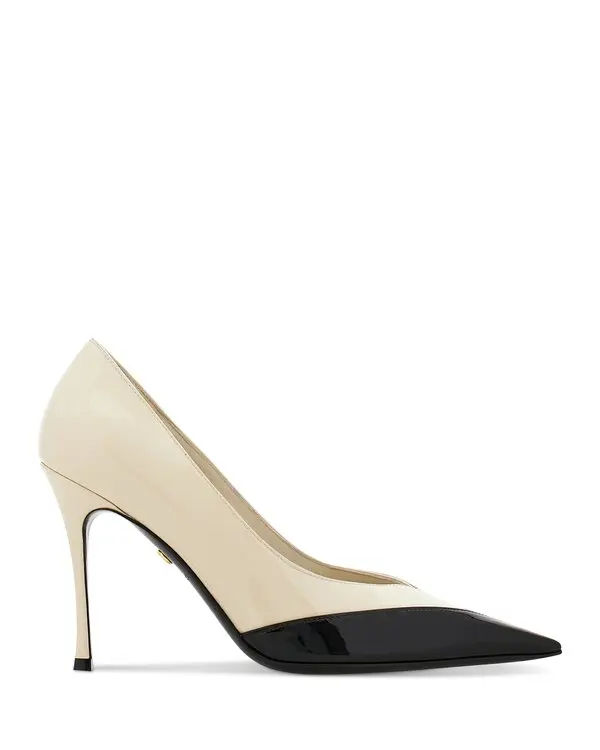 FERRAGAMO Yasmin Leather Stiletto Pumps - Mascarpone/black
