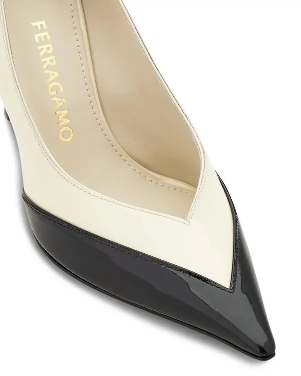 FERRAGAMO Yasmin Leather Stiletto Pumps - Mascarpone/black