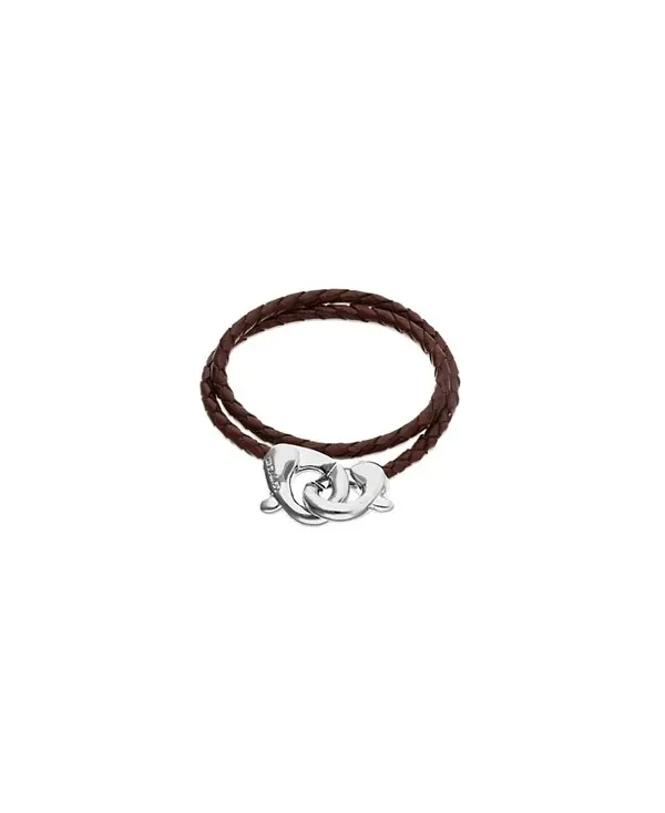 UNODE50 Brown Double Leather Strap With Sterling -plated Interlocking Carabiner Detail