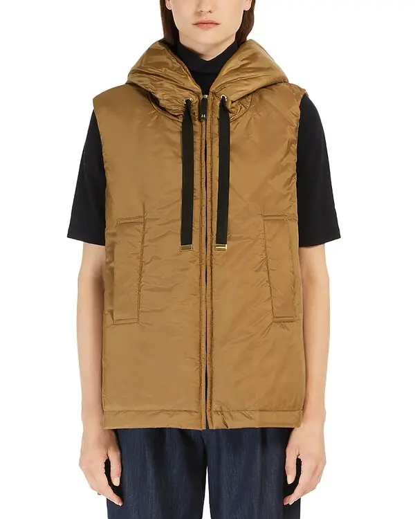 Max Mara Greengo Water Repellent Hooded Puffer Vest - Caramel