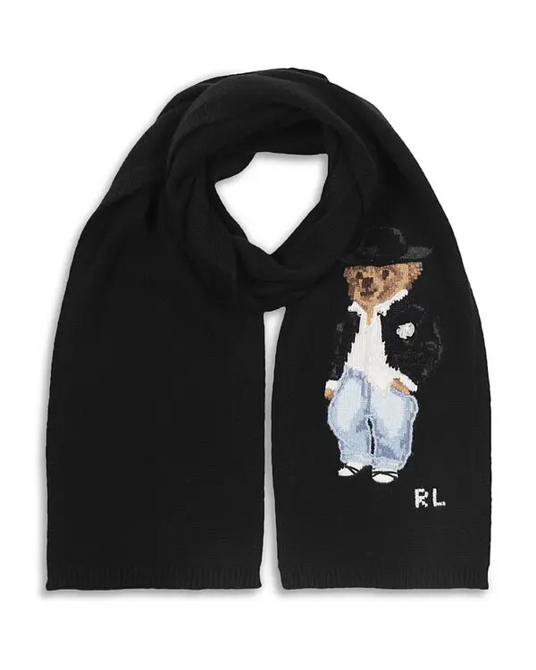 Polo Ralph Lauren Holiday Bear Intarsia Wool Blend Knit Scarf - Black