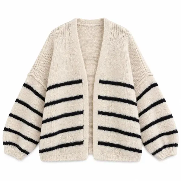 LATELIER LONDON Ivory & Black Striped Oversized Knit Cardigan
