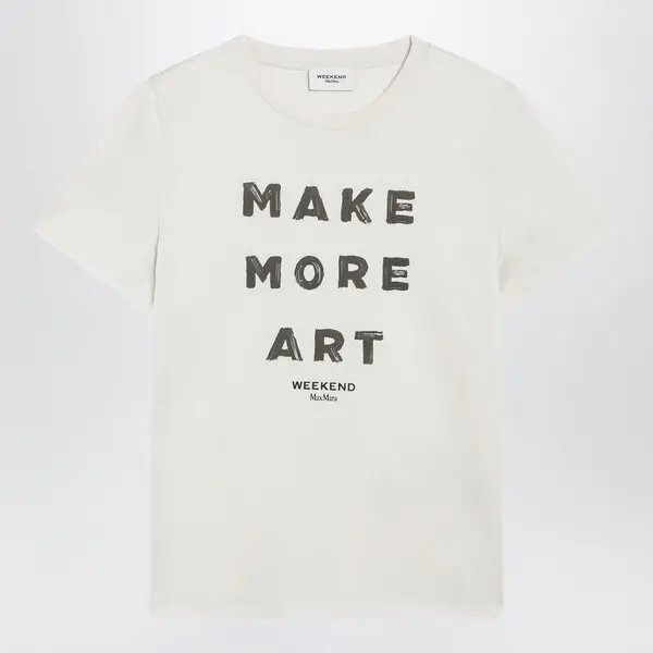 Max Mara Cream Cotton T-shirt With Logo Print - Beige