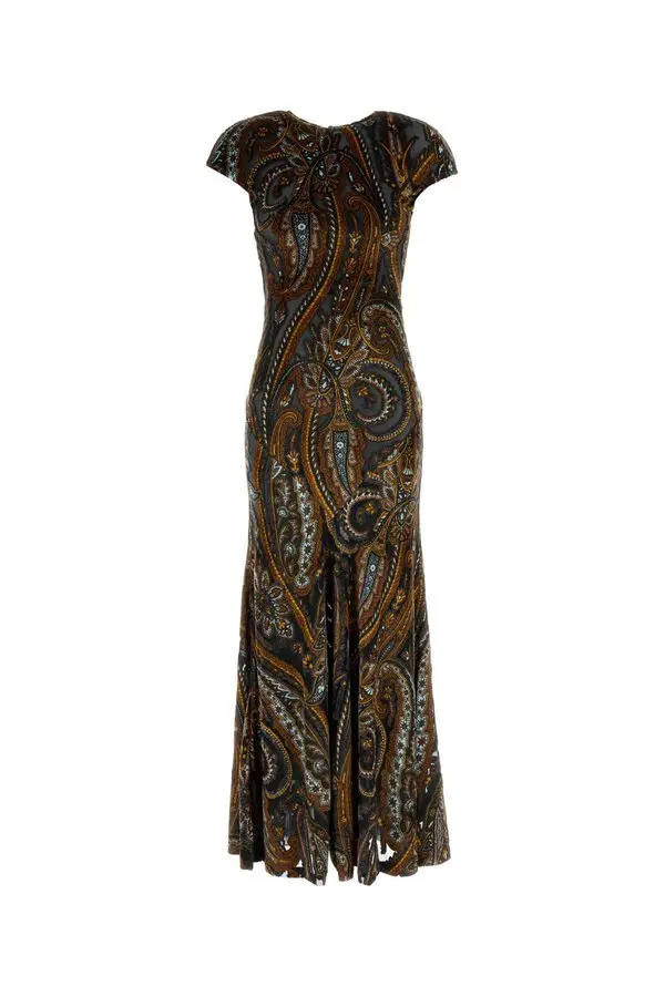 Etro Printed Stretch Velvet Long Dress