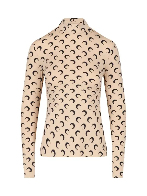 MARINE SERRE Printed Turtleneck Top - Brown