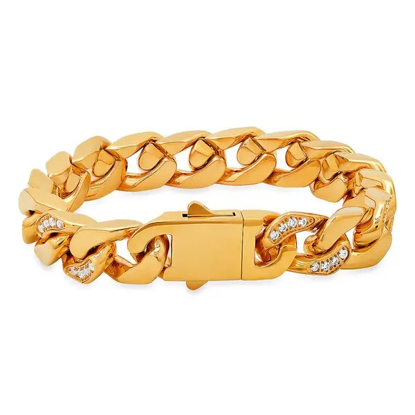 STEELTIME Stainless Steel 18k Plated 13mm Miami Cuban Link Cz Iced Out Bracelet With Monaco Clasp 8 Inch - Gold