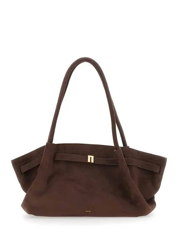 Jw Pei Hana Shoulder Handbag With Logo Plate, Ecoleather, Two Top Handles, Magnetic Closure, 43x25x13.5 Cm - Brown