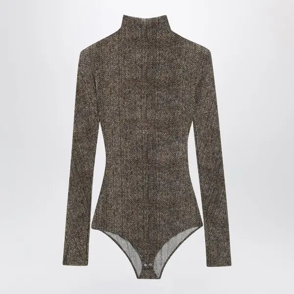 MAISON MARGIELA Brown Herringbone Turtleneck Bodysuit