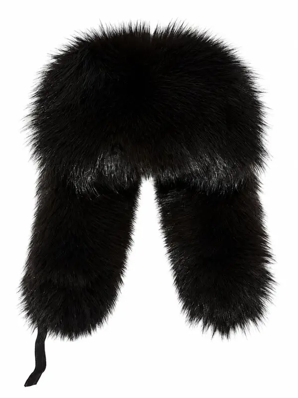 YVES SALOMON Waterproof Windproof Storm System Ushanka Hat With Flannel And Fox Fur - Black