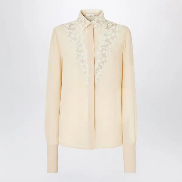 Fendi Feminine Georgette Mini Shirt With Parchment-tone Sheen