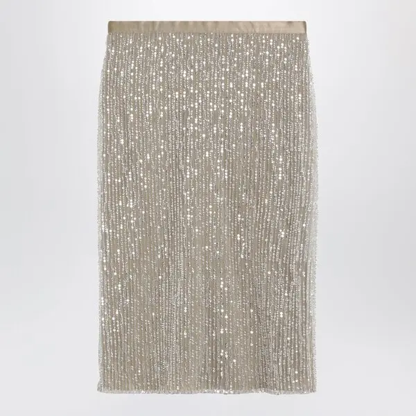 AMI Paris Sequin Midi Skirt - Beige