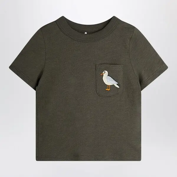 MINI RODINI Faded Seagull Embroidery T-shirt - Black