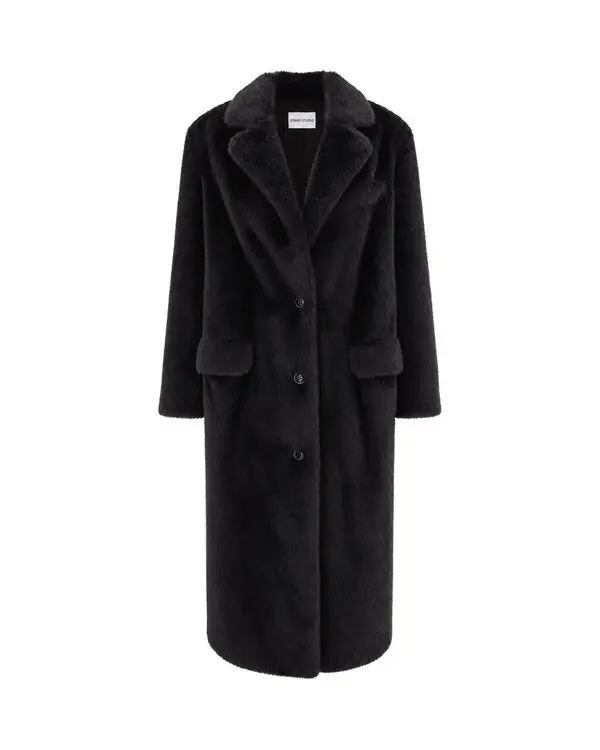 STAND STUDIO Faux Fur Long Coat - Black