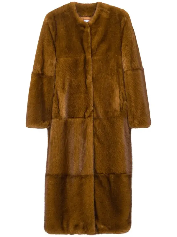 STAND STUDIO Faux Fur Long Coat - Brown