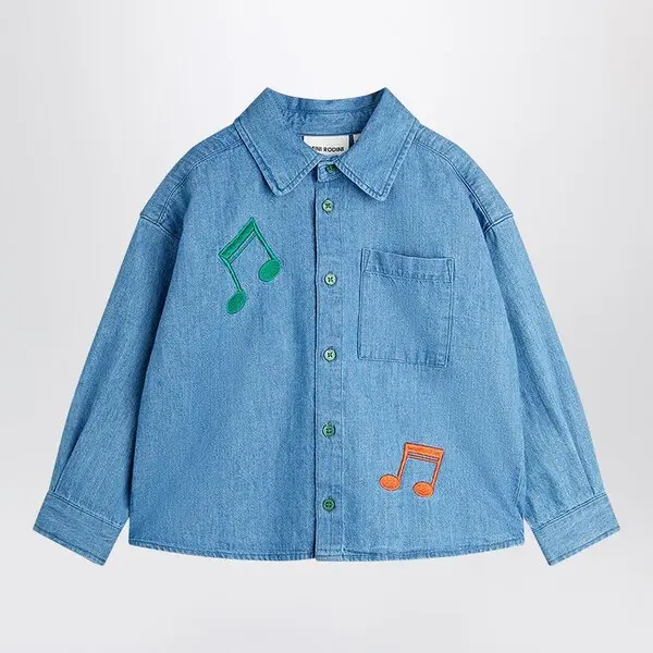 MINI RODINI Mini Denim Shirt With Musical Note Print