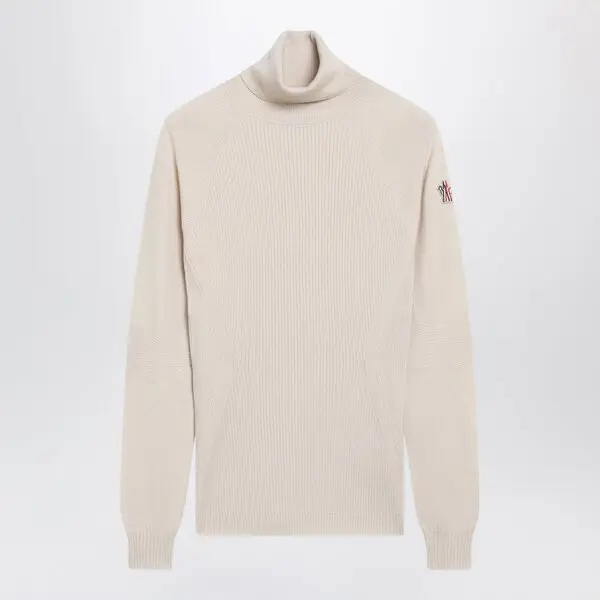 Moncler Light Beige Wool Turtleneck Sweater - White
