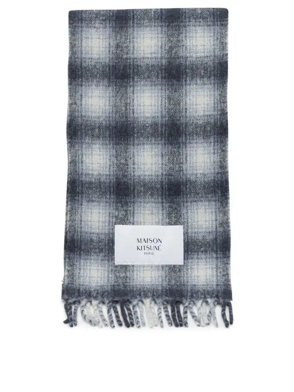 Maison Kitsuné Alpaca Fringed Gradient Check Scarf