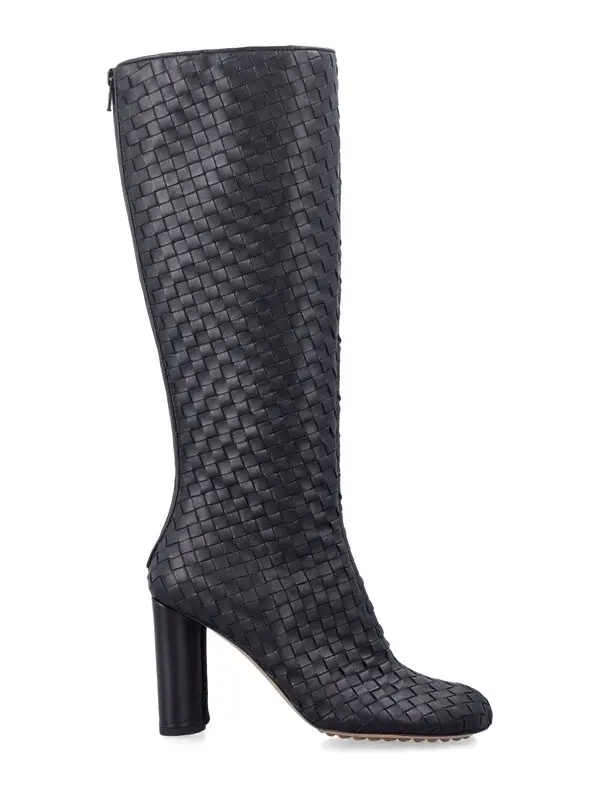Bottega Veneta Woven Leather Knee-high Heeled Boot - Nero