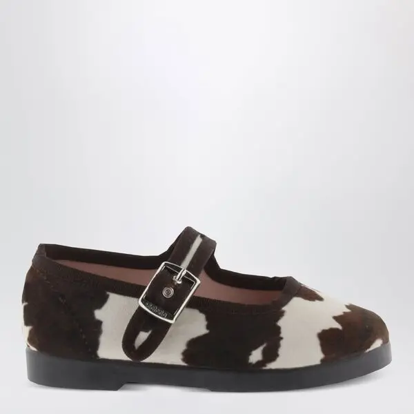 Victoria Beckham Velvet-effect Animal Print Mini Ballerina Flats With Buckle - Multicolor