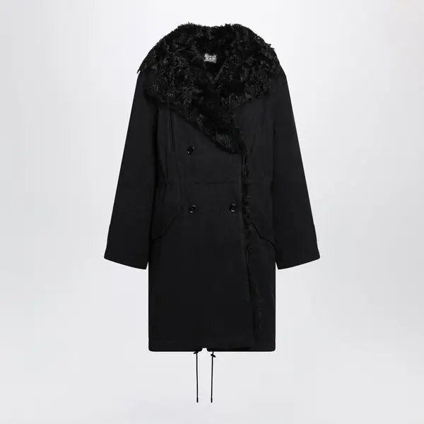 TOTEME Long Cotton Parka With Shearling Trim - Black