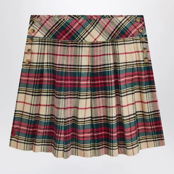 Polo Ralph Lauren Cream Tartan Cotton Twill Mini Skirt