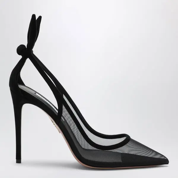 AQUAZZURA Bow Tie Pumps In Mesh And Suede - Black