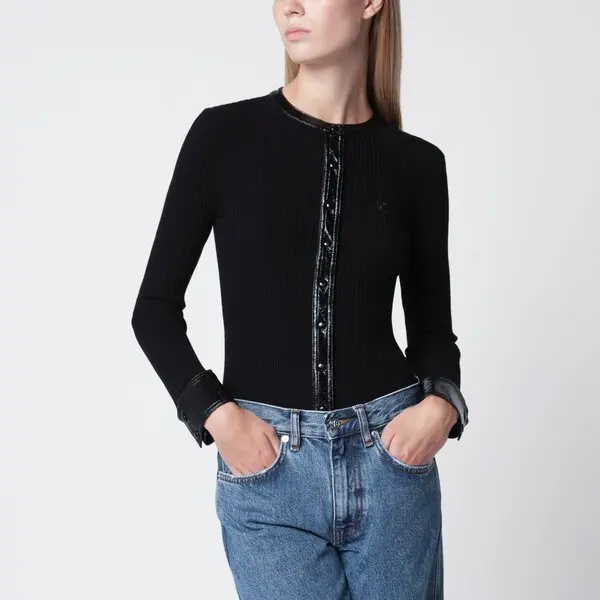 COURREGES Ribbed Viscose-blend Cardigan With Vinyl Trim - Black