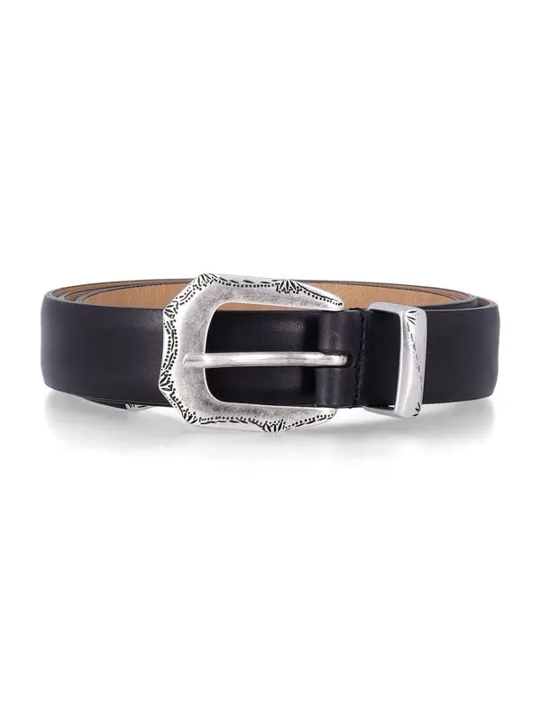 MANCINI 1979 Western Buckle Leather Belt - Nero