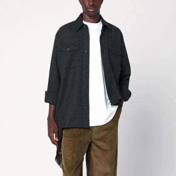 Destin Dark Wool Button-up Shirt