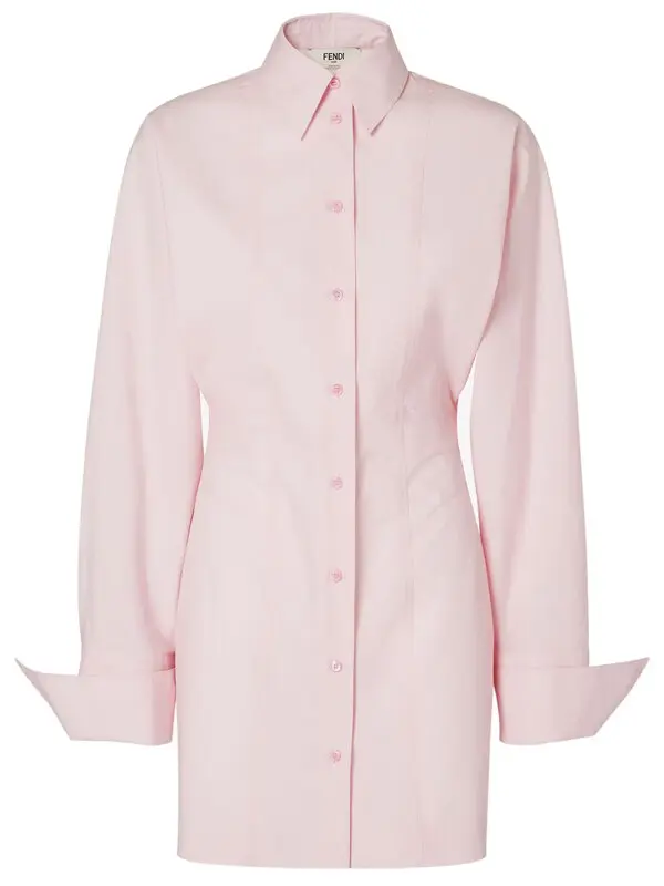 Fendi Fitted Waist Mini Shirt Dress With Embroidered Logo - Rosa