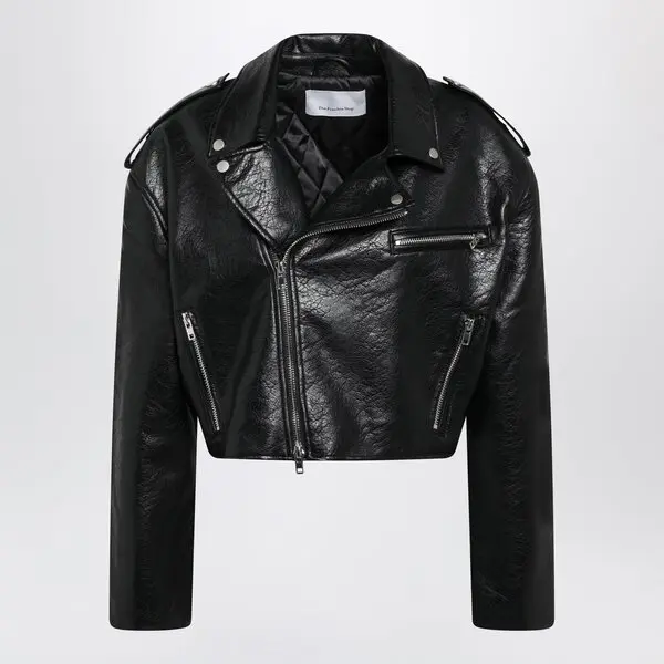 THE FRANKIE SHOP Cropped Faux Leather Biker Jacket With Zip Front And Moto Hardware - Black