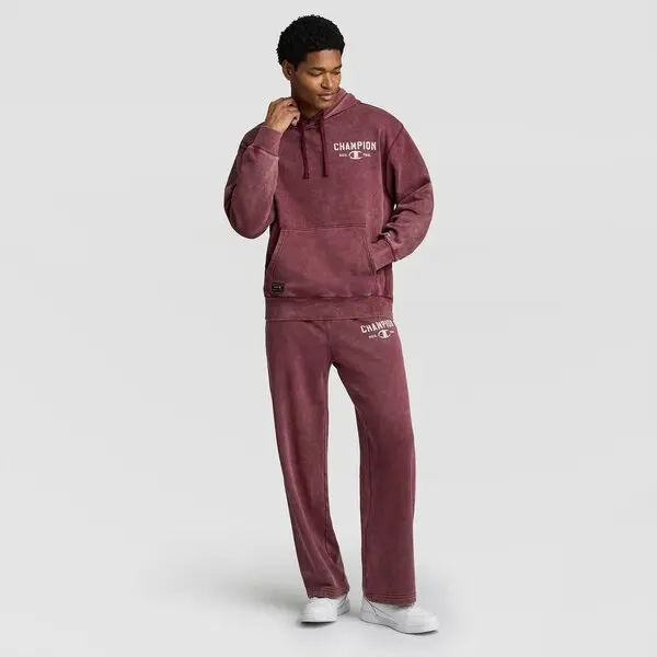 Champion Mineral Wash Pullover Hoodie, C Patch Logo - Cabernet