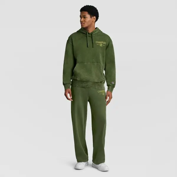 Champion Mineral Wash Pullover Hoodie, C Patch Logo - Chive