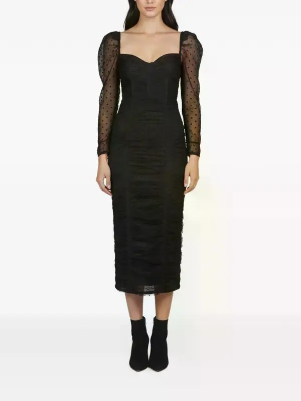 SELF-PORTRAIT Dot Mesh Gathered Midi Dress