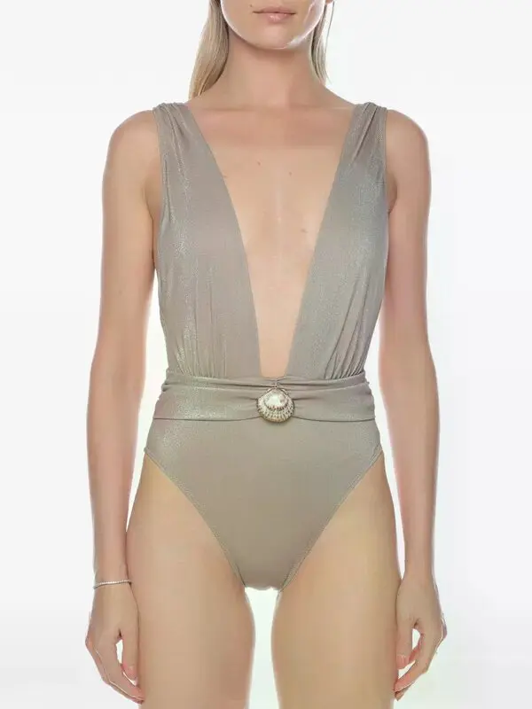 GOTTEX Deep Plunge Shell-embellished Swimsuit - Neutrals
