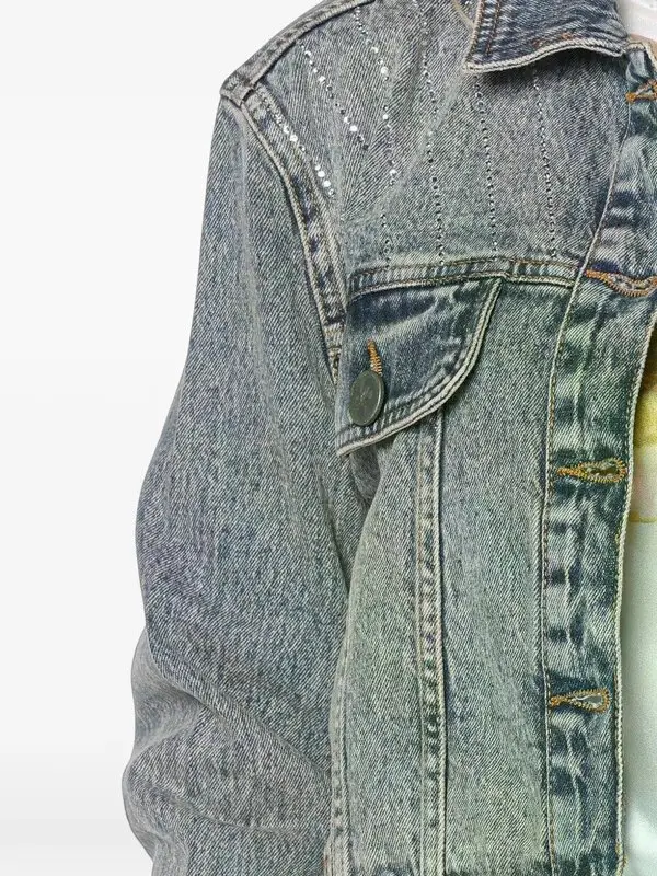 ONETEASPOON Crystal-embellished Cropped Denim Jacket