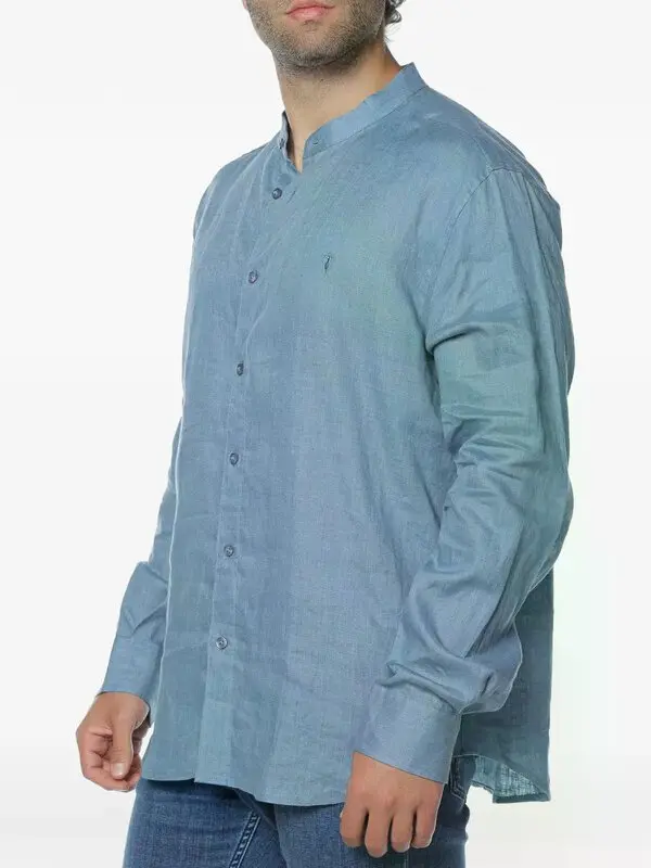 TRUSSARDI Stand-up Collar Linen Shirt