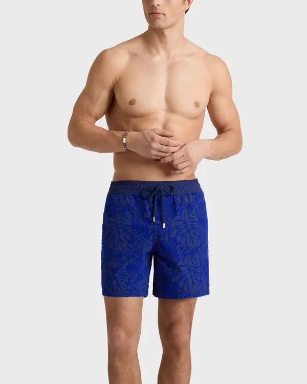 Vilebrequin Swim Trunks Flocked Monstrera Swimwear Moorea - Blue