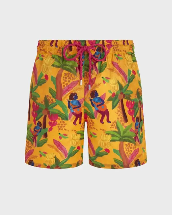 Vilebrequin Swim Trunks Tropicalia Monogram Turtles Jacquard Swimwear Moopea - Orange