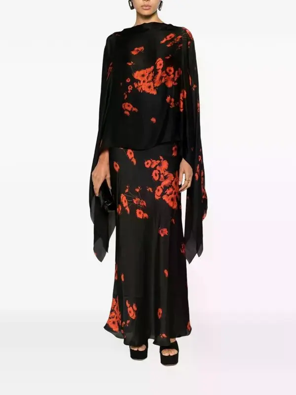 TESSITURA Poppies Dune Silk Midi Skirt Ensemble