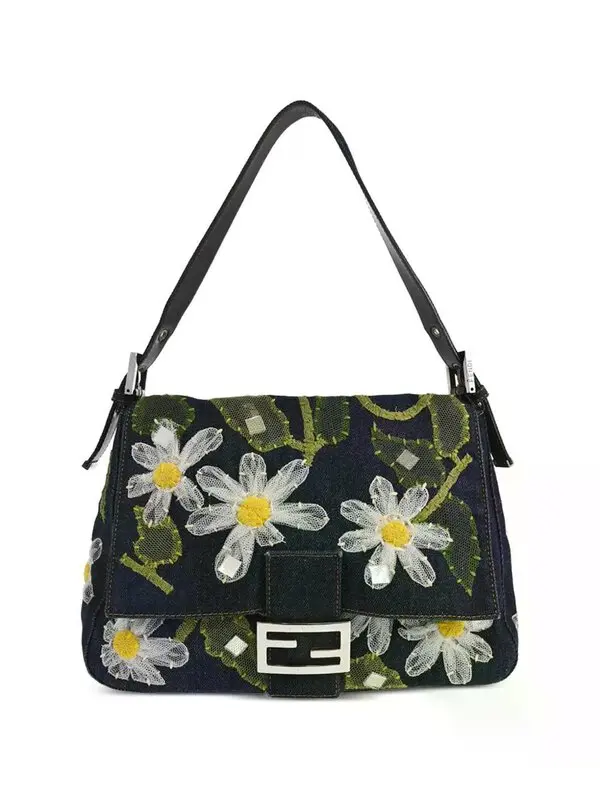 Fendi Mamma Floral Embroidered Tote Bag - Blue