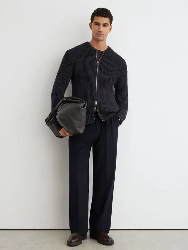 REISS Carlisle Waffle-knit Dual-zip Bomber Jacket