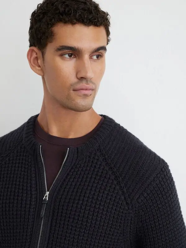 REISS Carlisle Waffle-knit Dual-zip Bomber Jacket