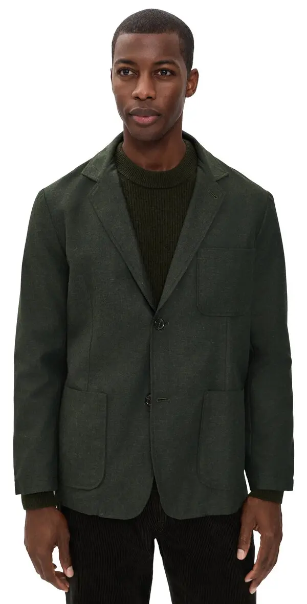 Universal Works Recycled It Tweed 2 Button Blazer - Olive