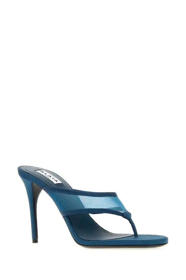 Alaïa Teal Green Mesh Thong Mules - Multicolor
