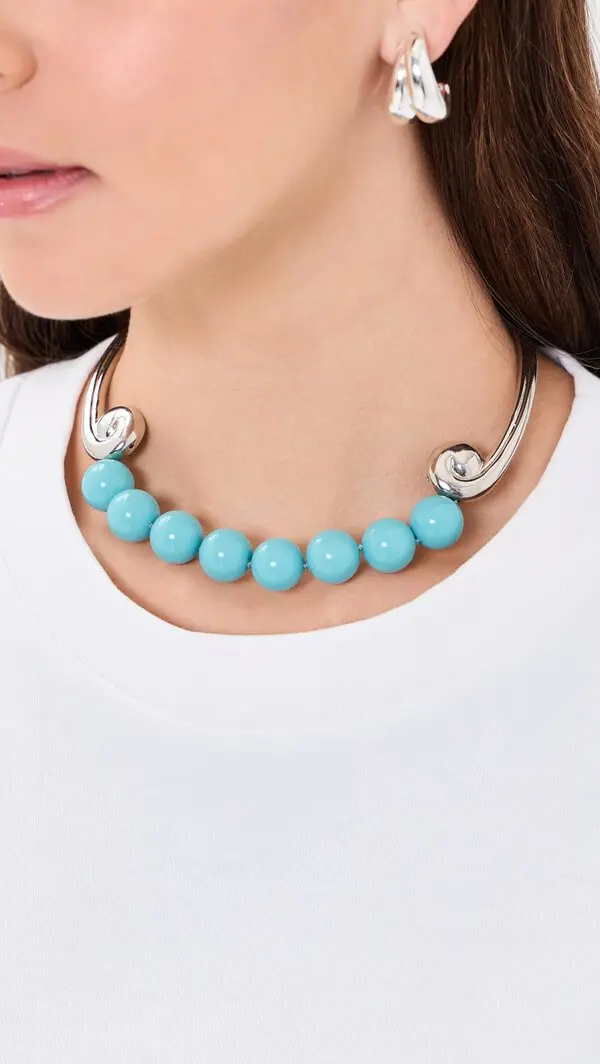 KENNETH JAY LANE Silver Bib Hook Clasp Necklace